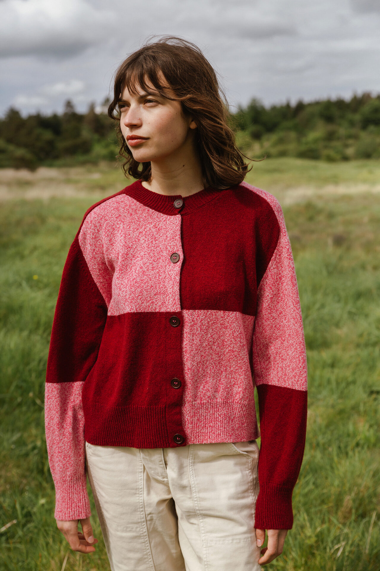 Check Cardigan - Raspberry - Cotswold Knit